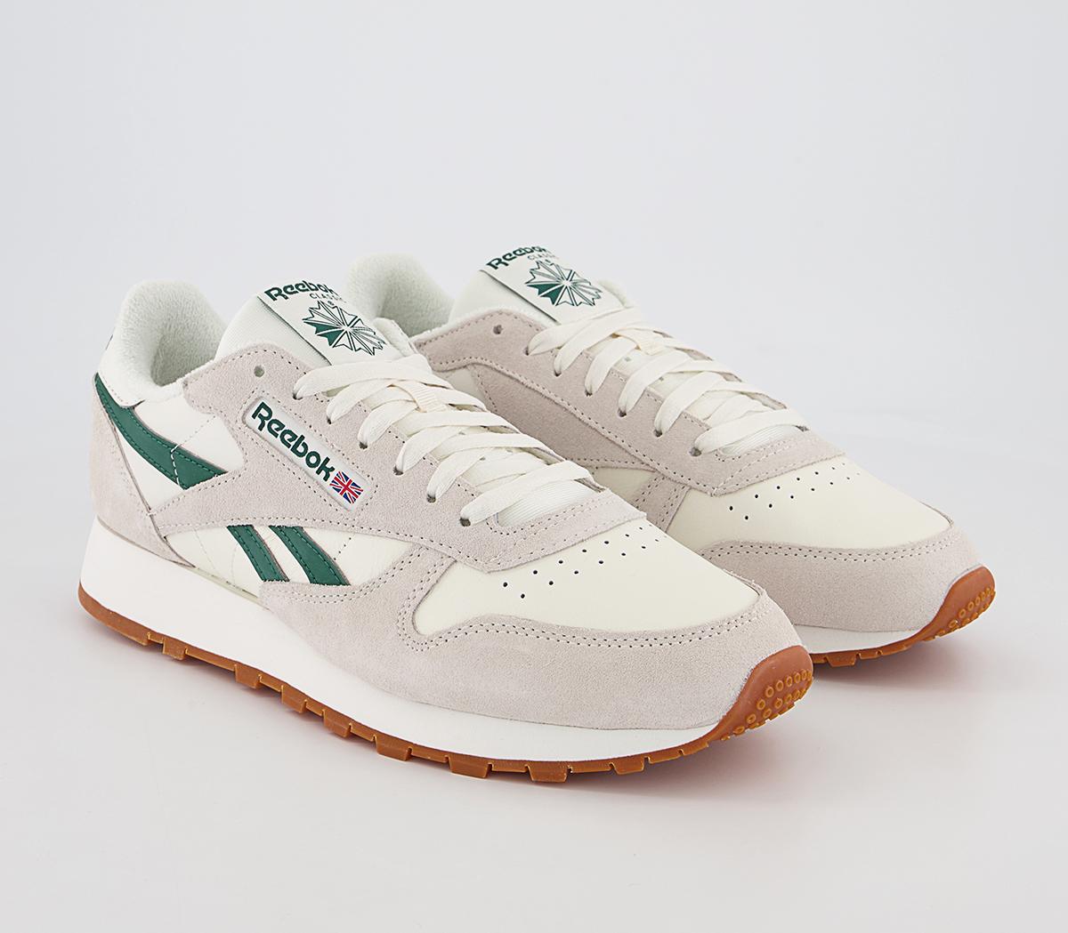Reebok Cl Leather Trainers Chalk Chalk Dark Green - Men's Trainers