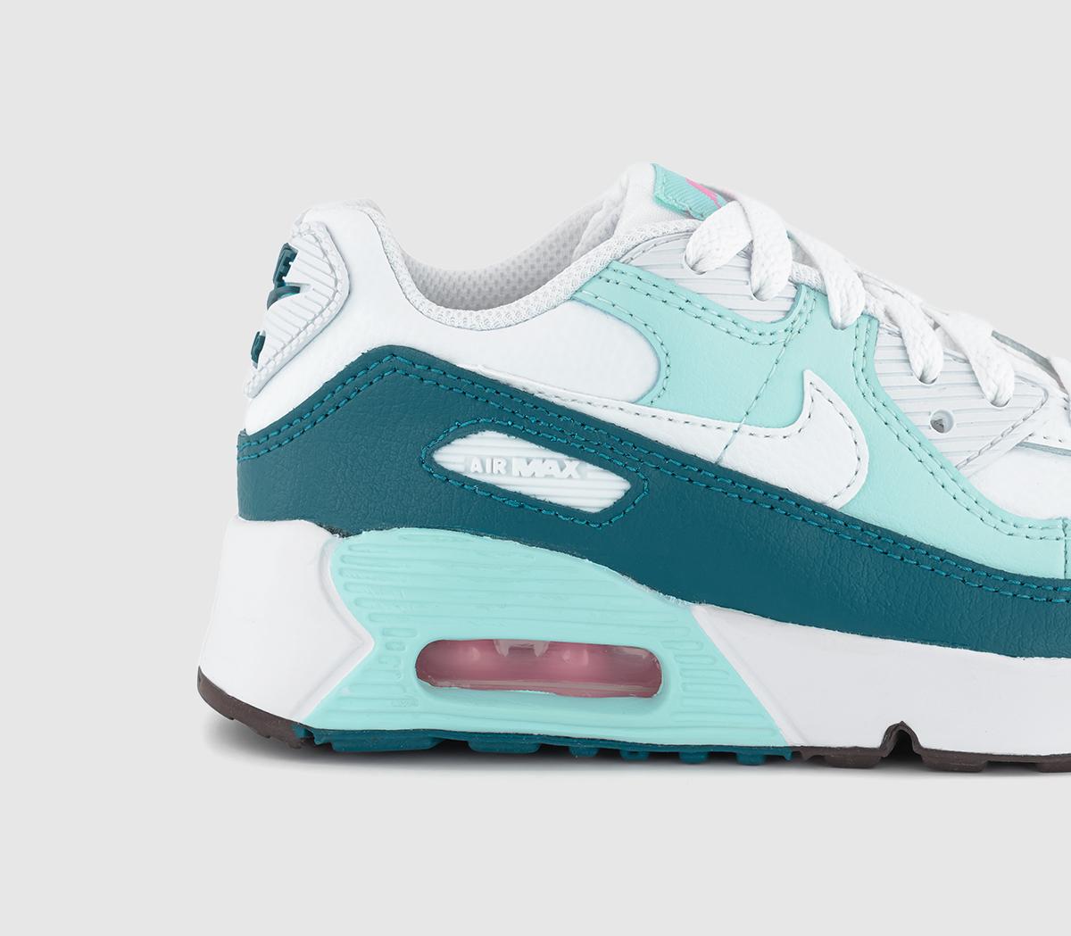 Nike Air Max 90 Kids Trainers White White Jade Ice Geode Teal - Unisex