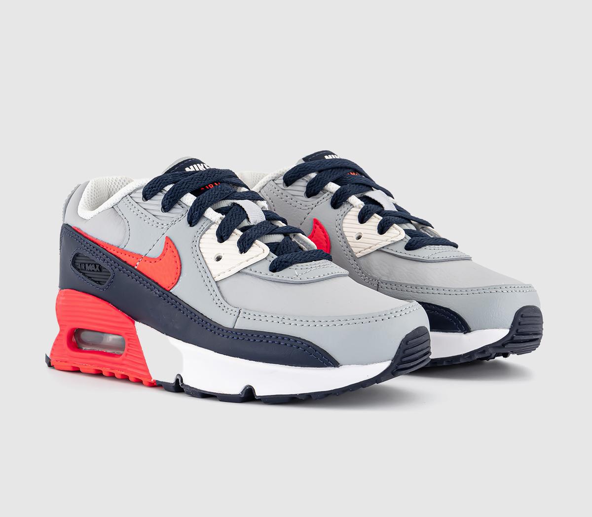 Nike Air Max 90 Kids Trainer Light Smoke Grey Bright Crimson - Unisex