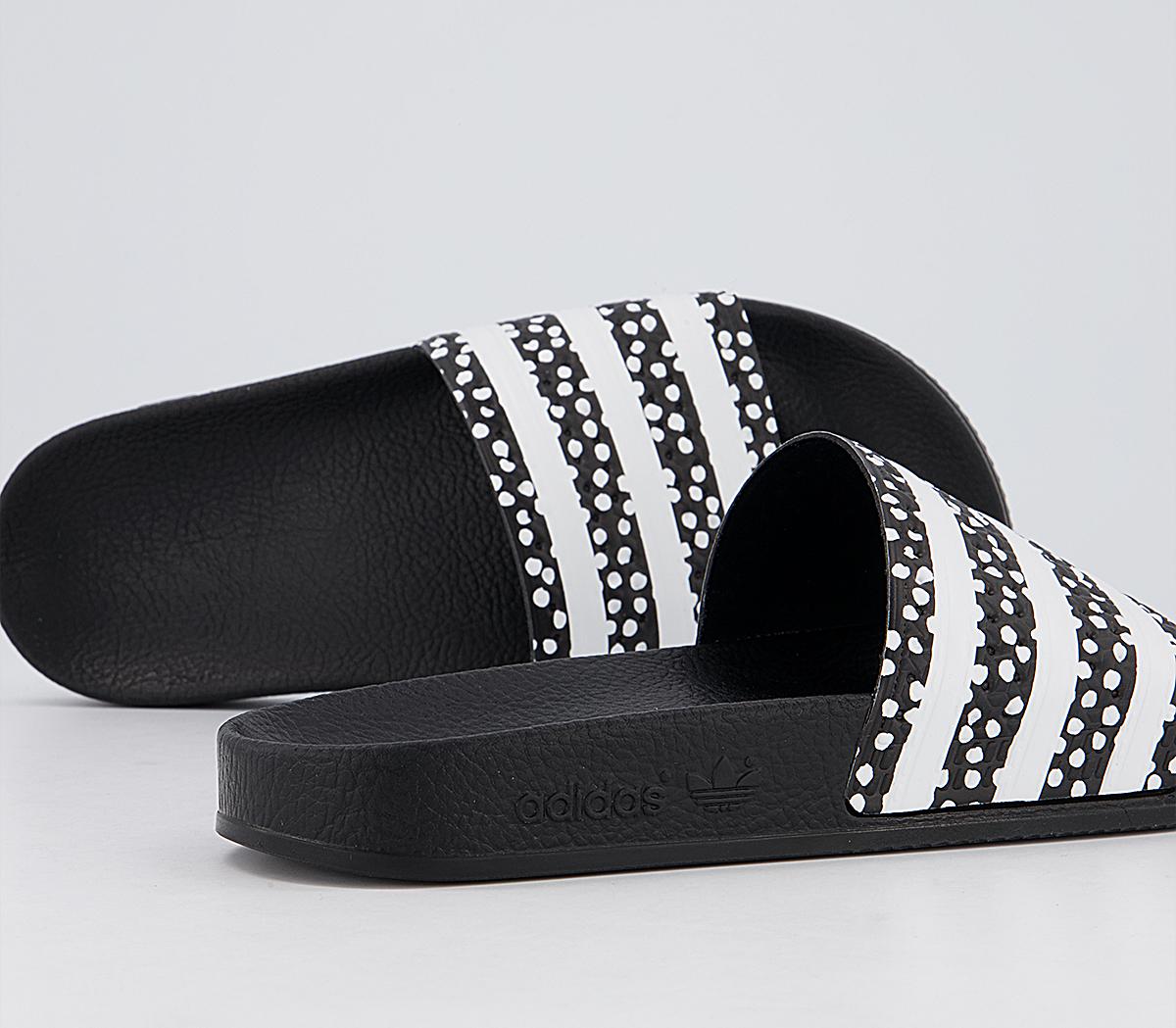 adidas Adilette Sliders Black White Polka Dot - Women’s Sandals