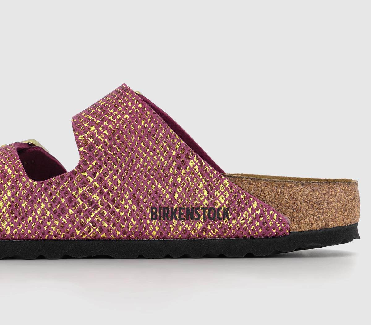 BIRKENSTOCK Arizona Two Strap Sandals Shiny Python Dark Fuchsia - Women ...