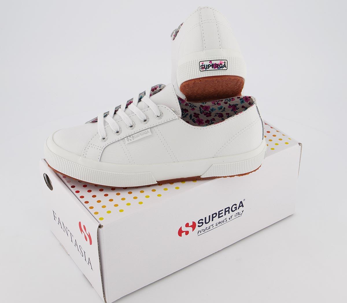 Superga 2750 Trainers White Leather Floral Exclusive - Women's Trainers