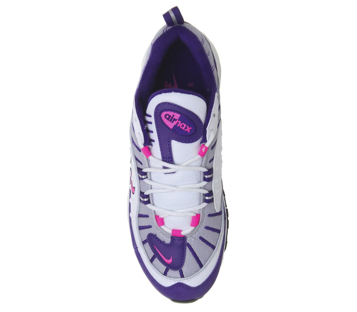 Nike Air Max 98 Trainers White Racer Pink Reflect Silver Black - Women ...