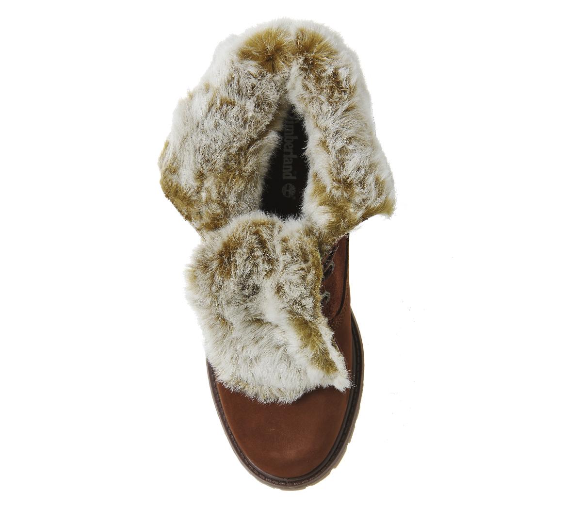 Timberland Fur Fold Down Boots Cognac Nubuck Burnished - Women's Ankle ...