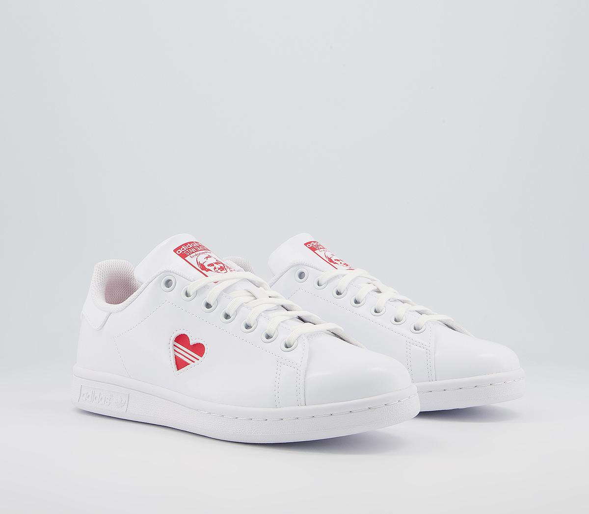 adidas Stan Smith Gs Trainers White Vivid Red Heart White - Unisex