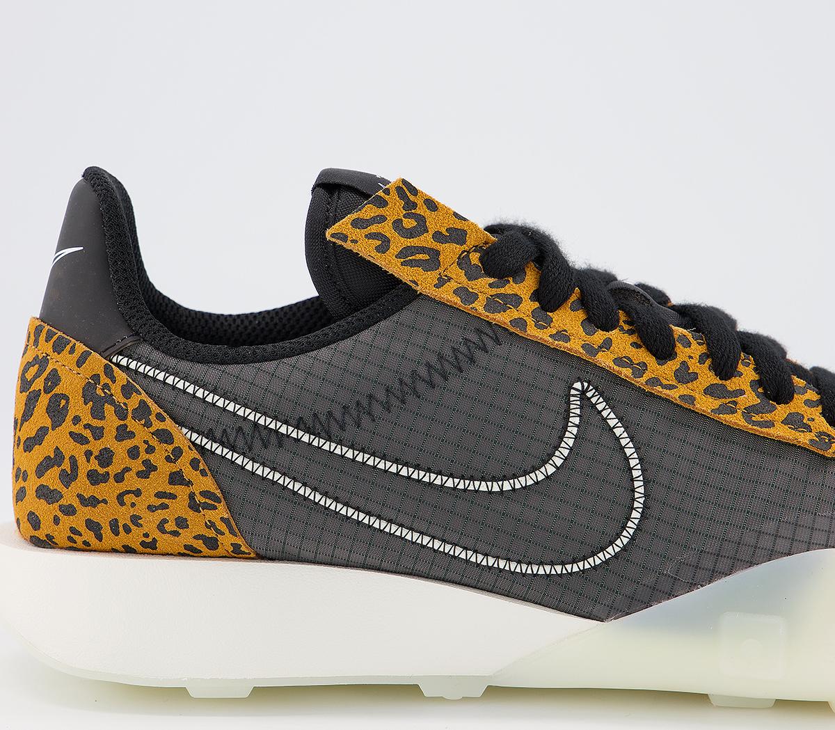 Nike Waffle Racer Trainers Black Sail Chutney Animal - Women's Trainers
