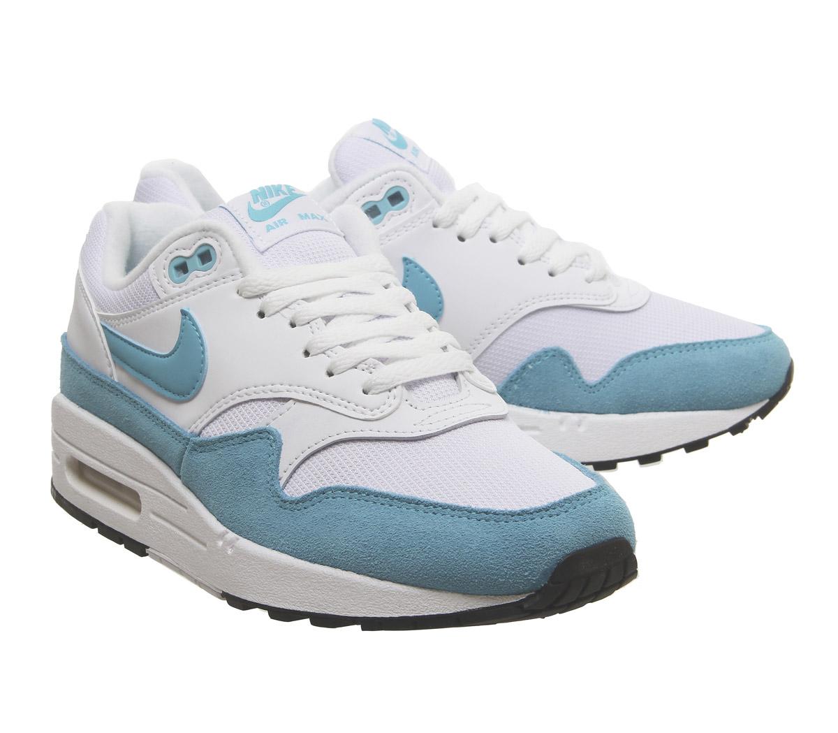 Nike Air Max 1 Trainers White Light Blue Fury Black - Women's Trainers