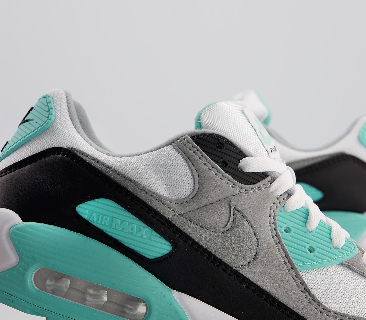 Nike Air Max 90 Trainers White White Grey Hyper Turquoise - Unisex Sports