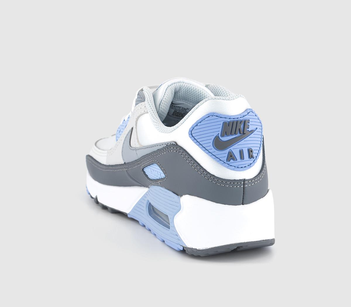 Nike Air Max 90 Trainers White Wolf Grey Photon Dust Cobalt Bliss ...