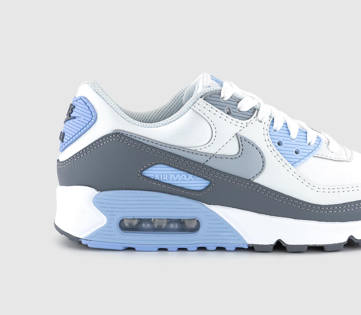 Nike Air Max 90 Trainers White Wolf Grey Photon Dust Cobalt Bliss ...