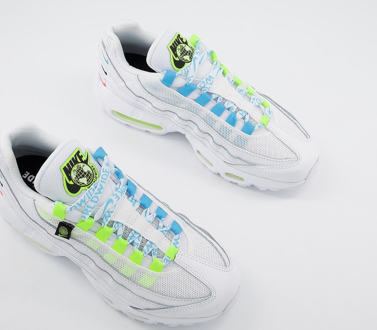 Nike Air Max 95 Trainers White White Volt Blue Fury Black - Women's ...