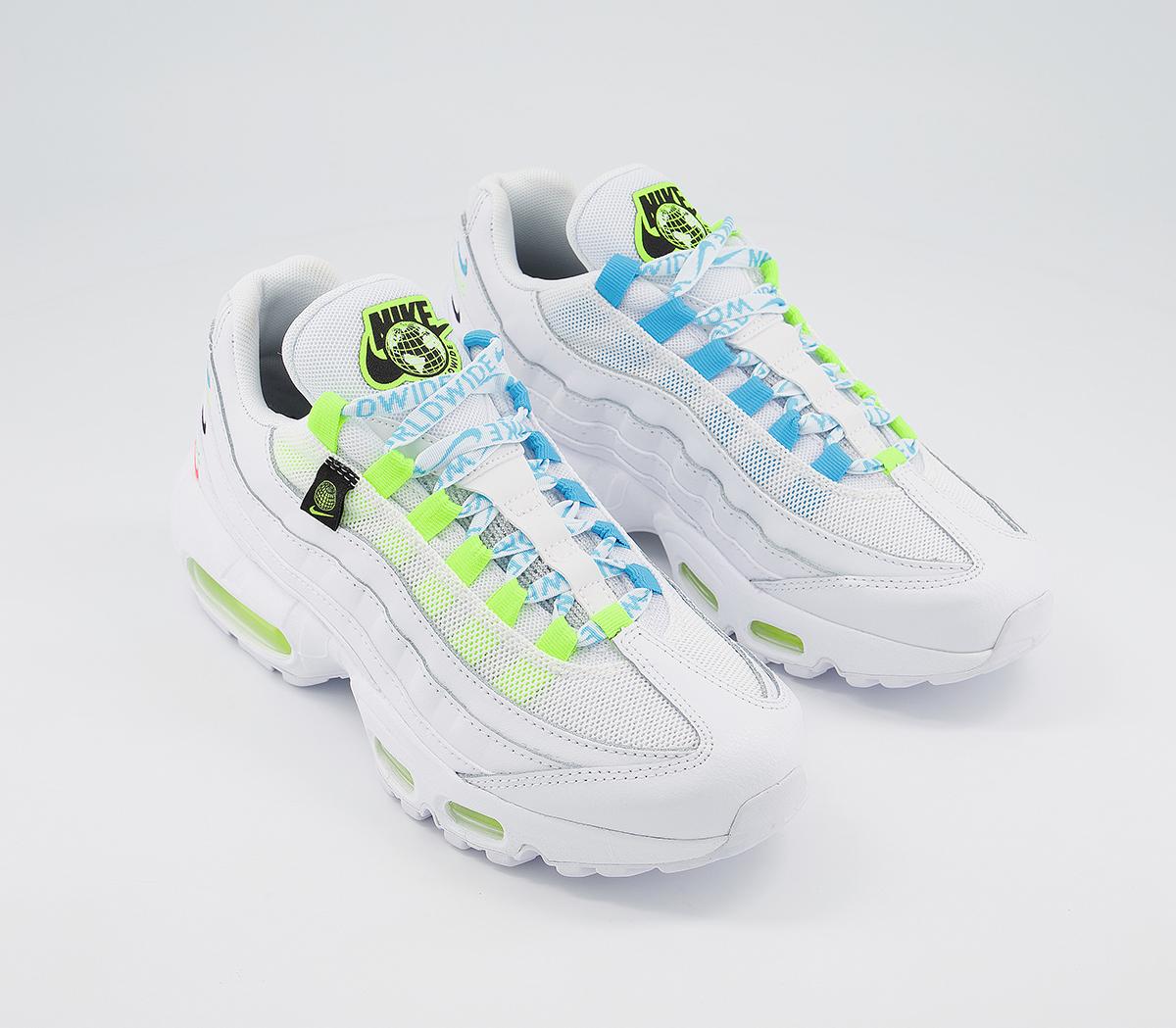 Nike Air Max 95 Trainers White White Volt Blue Fury Black - Women's ...