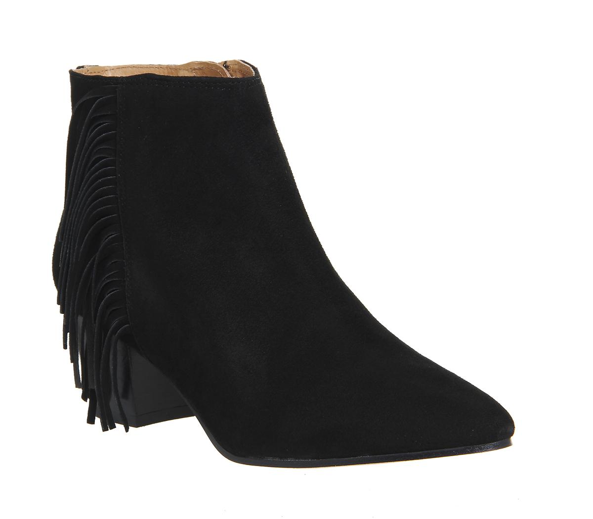 OFFICE Idaho Fringe Boots Black Suede With Black Stack - Women's Ankle ...