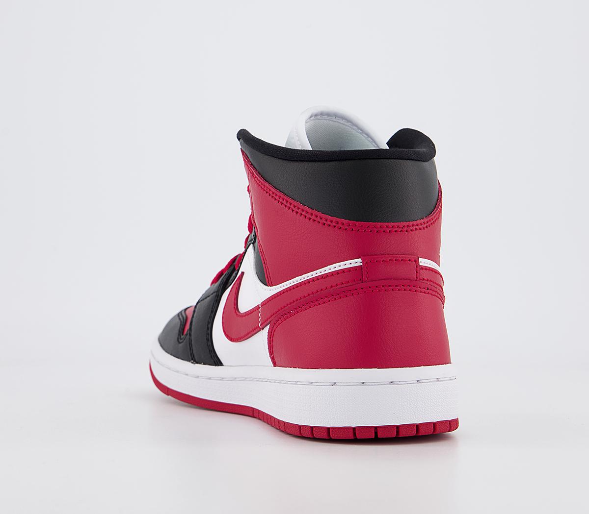 Jordan Air Jordan 1 Mid Trainers Black Fire Red White - Women's Trainers