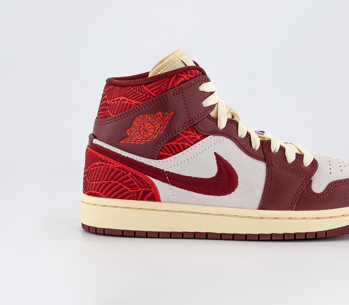 Jordan Air Jordan 1 Mid Trainers Team Red University Sail Muslin - Women's Trainers