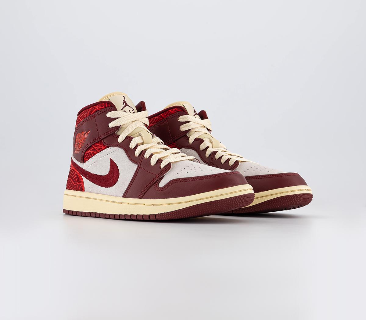 Jordan Air Jordan 1 Mid Trainers Team Red University Sail Muslin ...