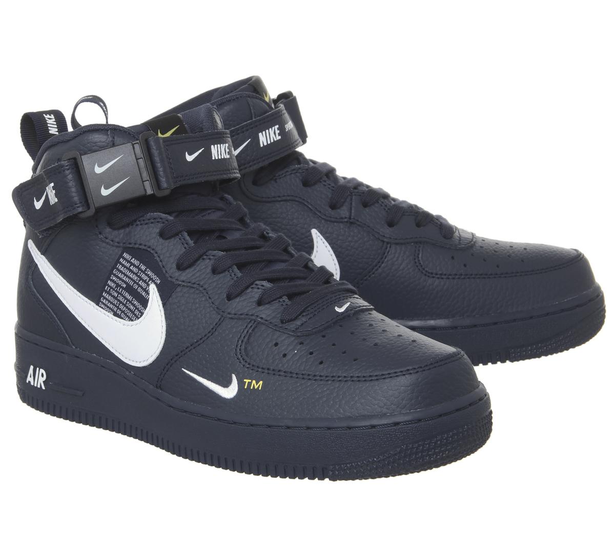 Nike Air Force 1 Mid Lv8 Trainers Obsidian White Black Tour Yellow ...