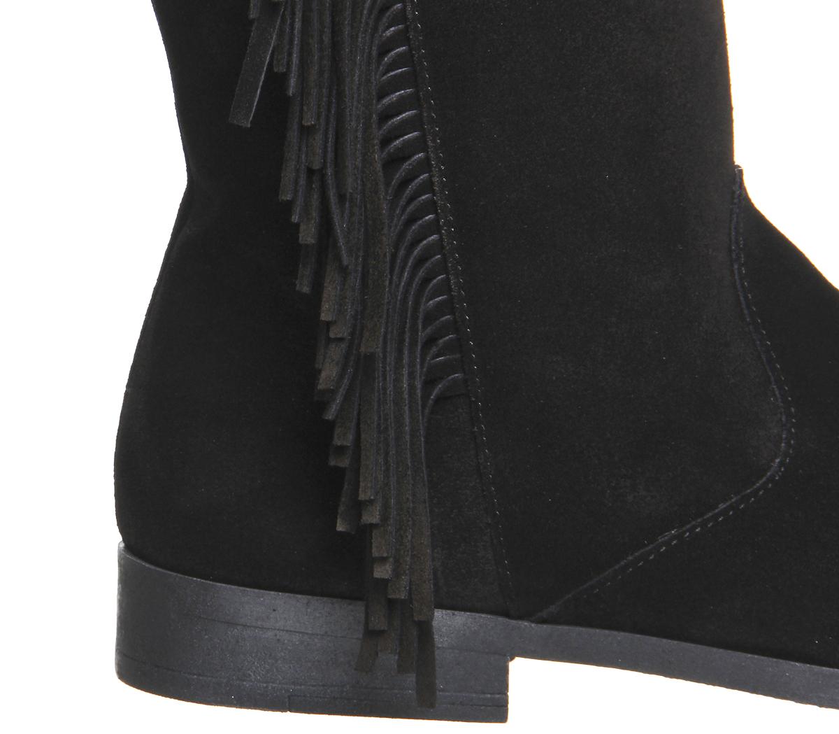 OFFICE Eddie Fringe Knee Boots Black Suede - Women's Knee High Boots