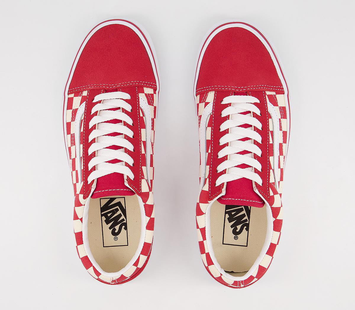 Vans Old Skool Trainers Red White Primary Check - Unisex Sports