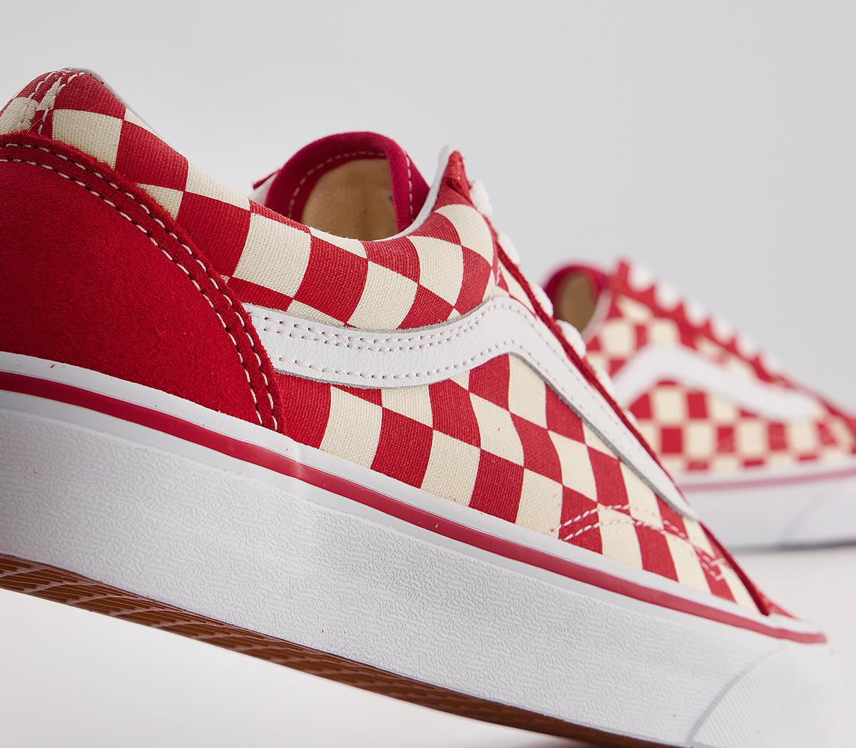 Vans Old Skool Trainers Red White Primary Check - Unisex Sports