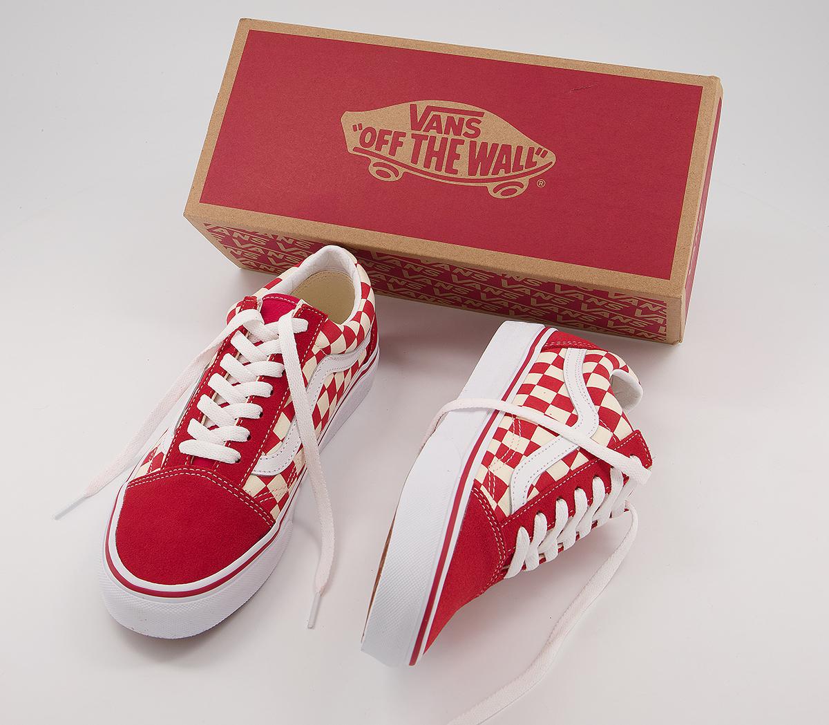 Vans Old Skool Trainers Red White Primary Check - Unisex Sports