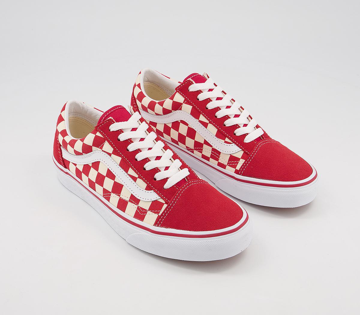 Vans Old Skool Trainers Red White Primary Check - Unisex Sports