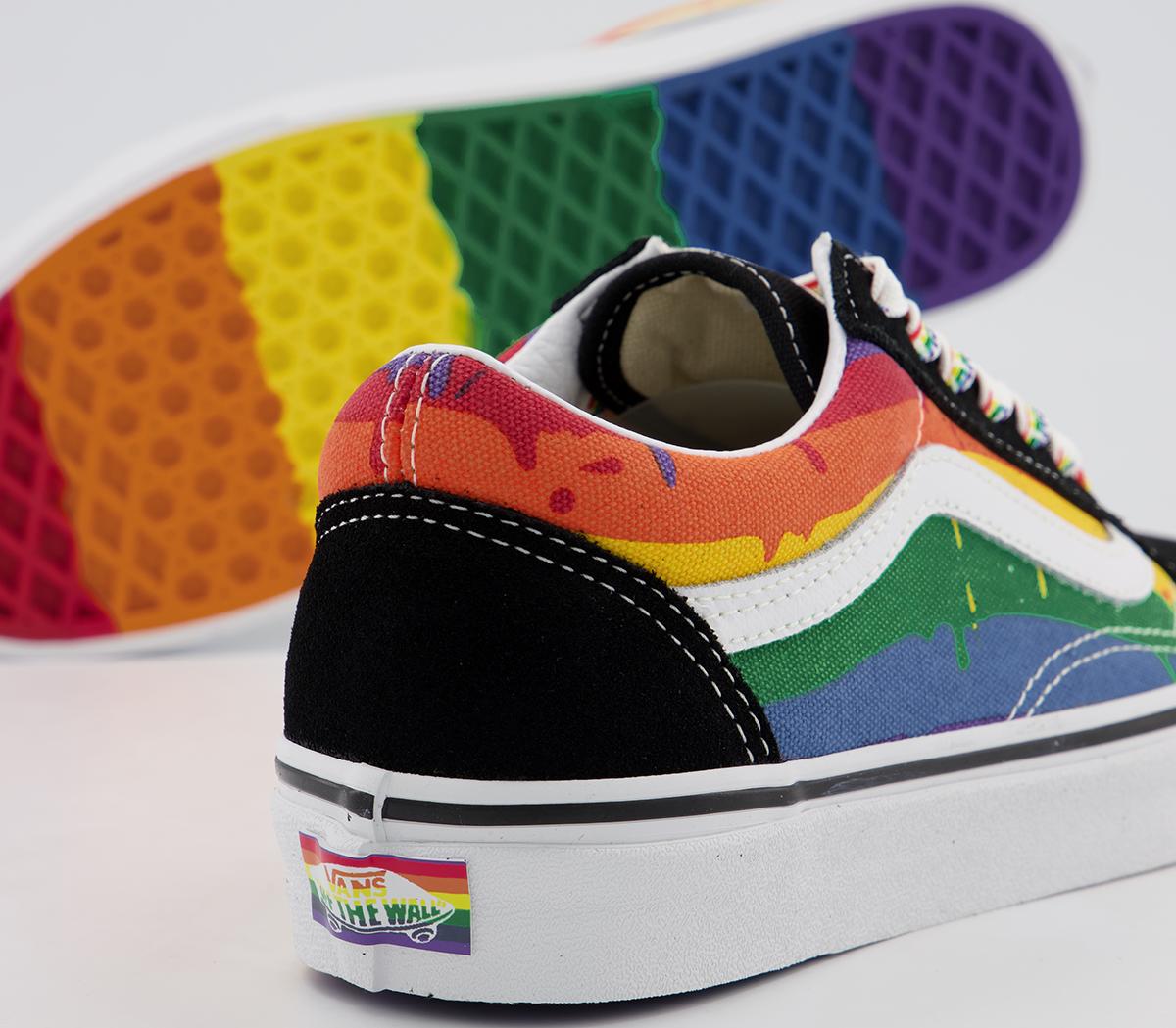 Vans Old Skool Trainers Rainbow Drip Black Multi True White - Unisex Sports