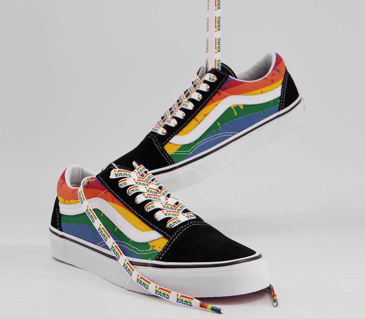 Vans Old Skool Trainers Rainbow Drip Black Multi True White - Unisex Sports