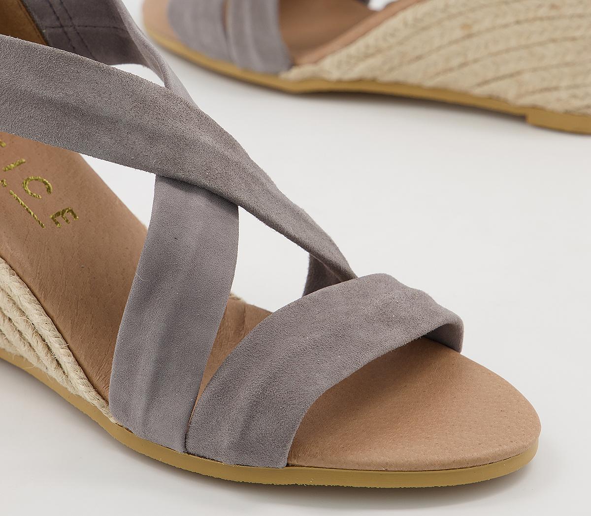 OFFICE Maiden Cross Strap Wedges Grey Suede - Mid Heels