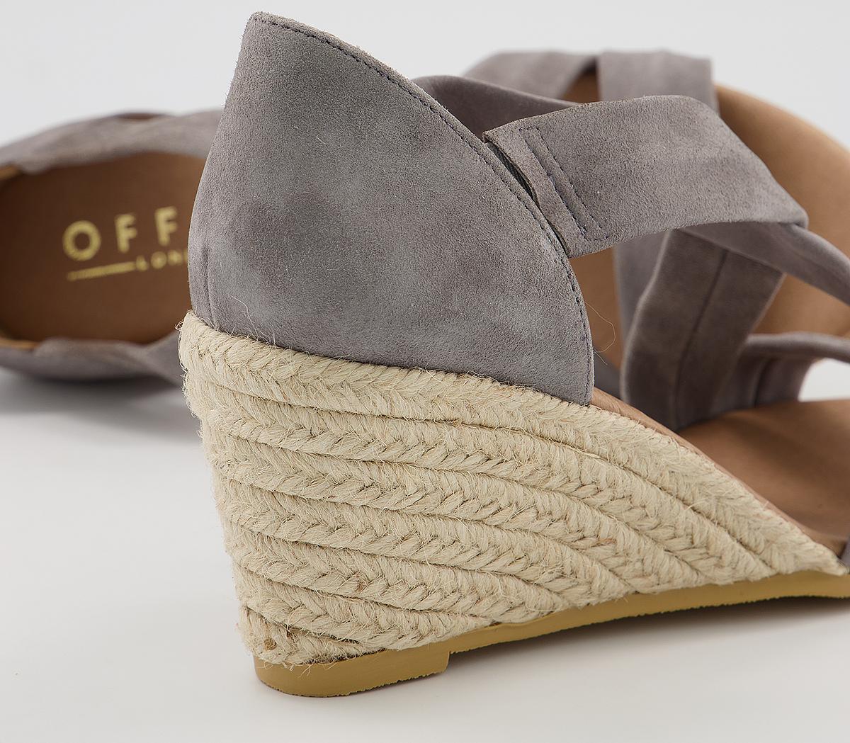 OFFICE Maiden Cross Strap Wedges Grey Suede - Mid Heels