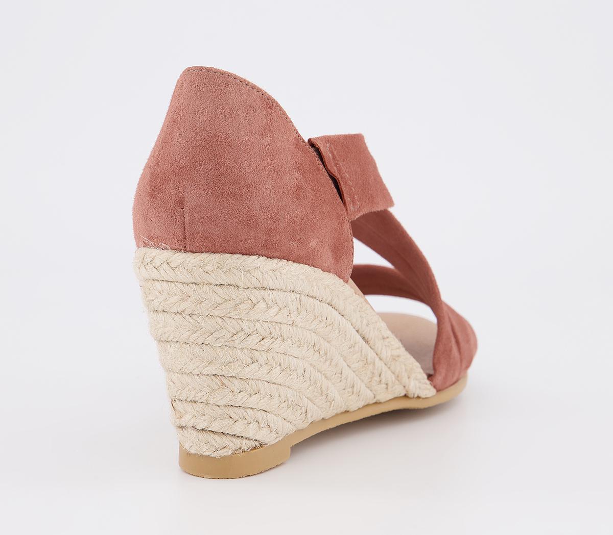 OFFICE Maiden Cross Strap Wedges Dusty Pink Suede - Mid Heels