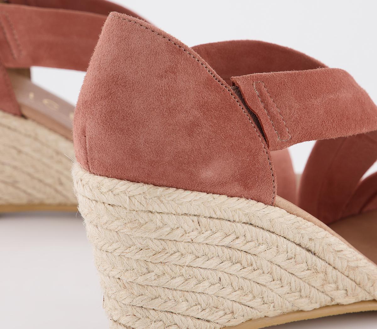 OFFICE Maiden Cross Strap Wedges Dusty Pink Suede - Mid Heels