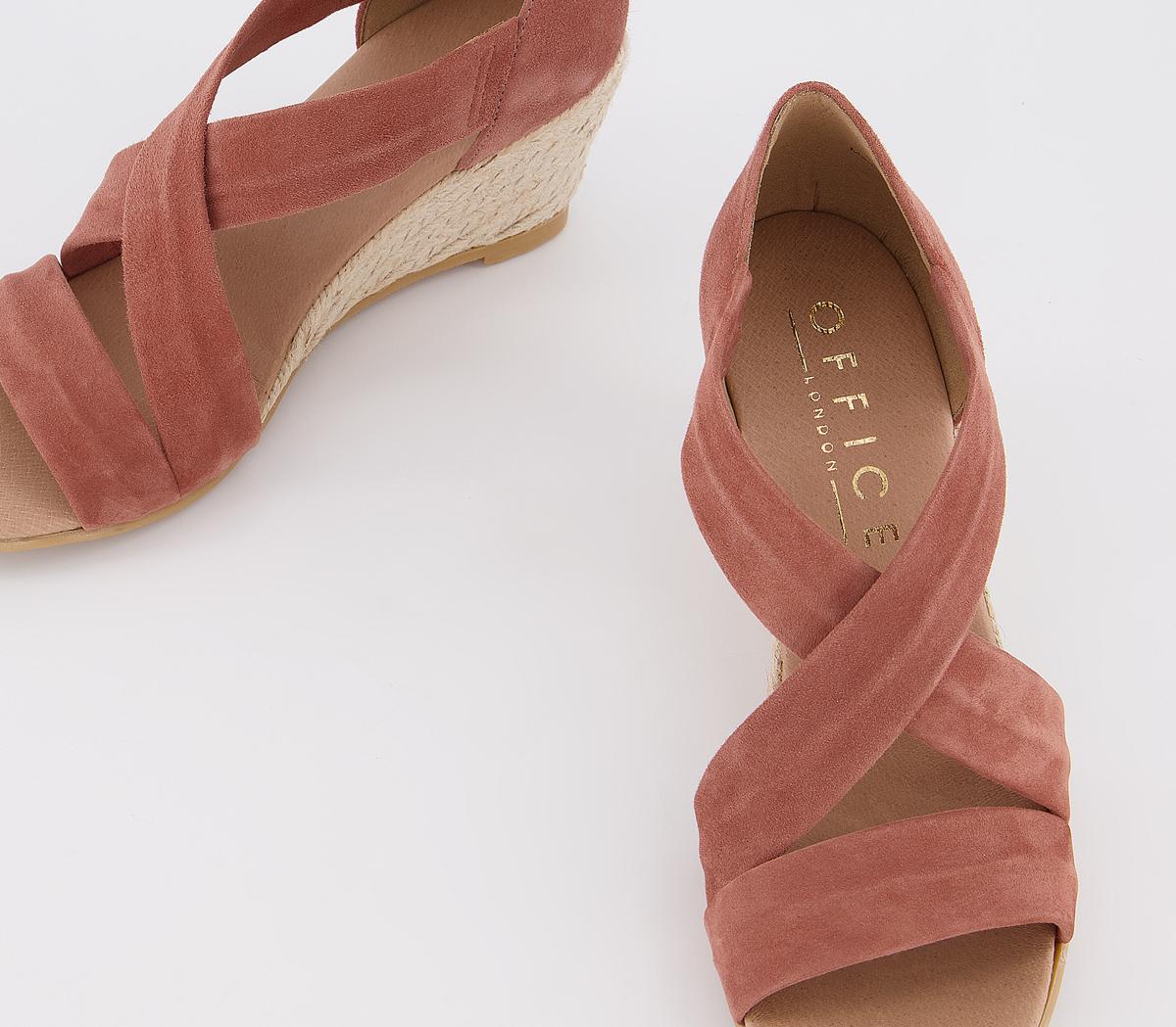 OFFICE Maiden Cross Strap Wedges Dusty Pink Suede - Mid Heels