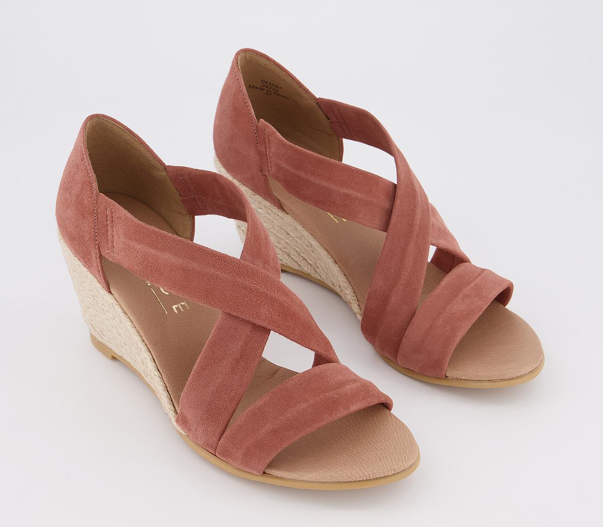 OFFICE Maiden Cross Strap Wedges Dusty Pink Suede - Mid Heels