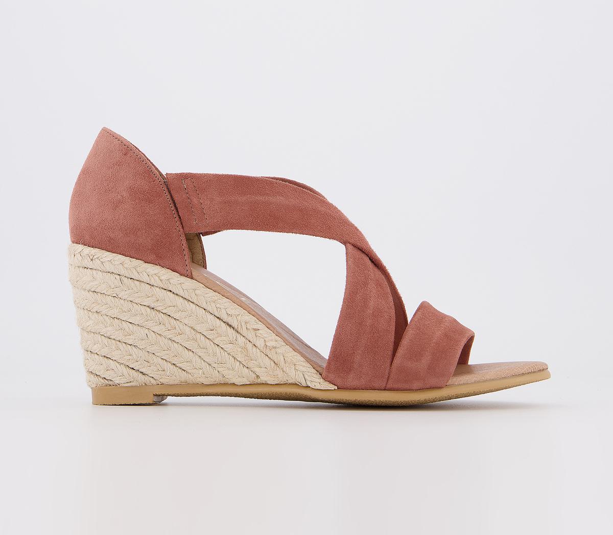 OFFICE Maiden Cross Strap Wedges Dusty Pink Suede - Mid Heels