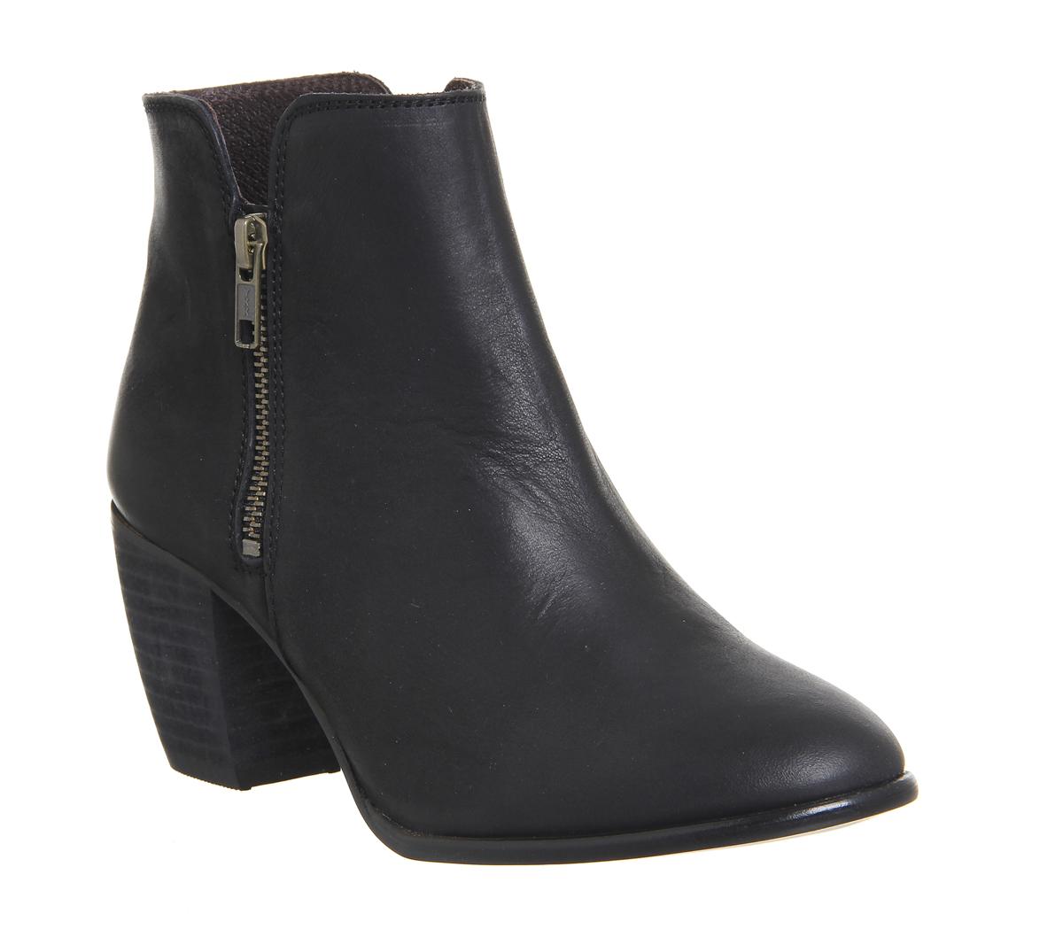 OFFICE Justine Double Zip Boots Black Leather - Women's Ankle Boots