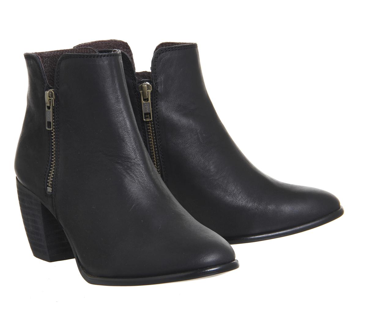 OFFICE Justine Double Zip Boots Black Leather - Women's Ankle Boots