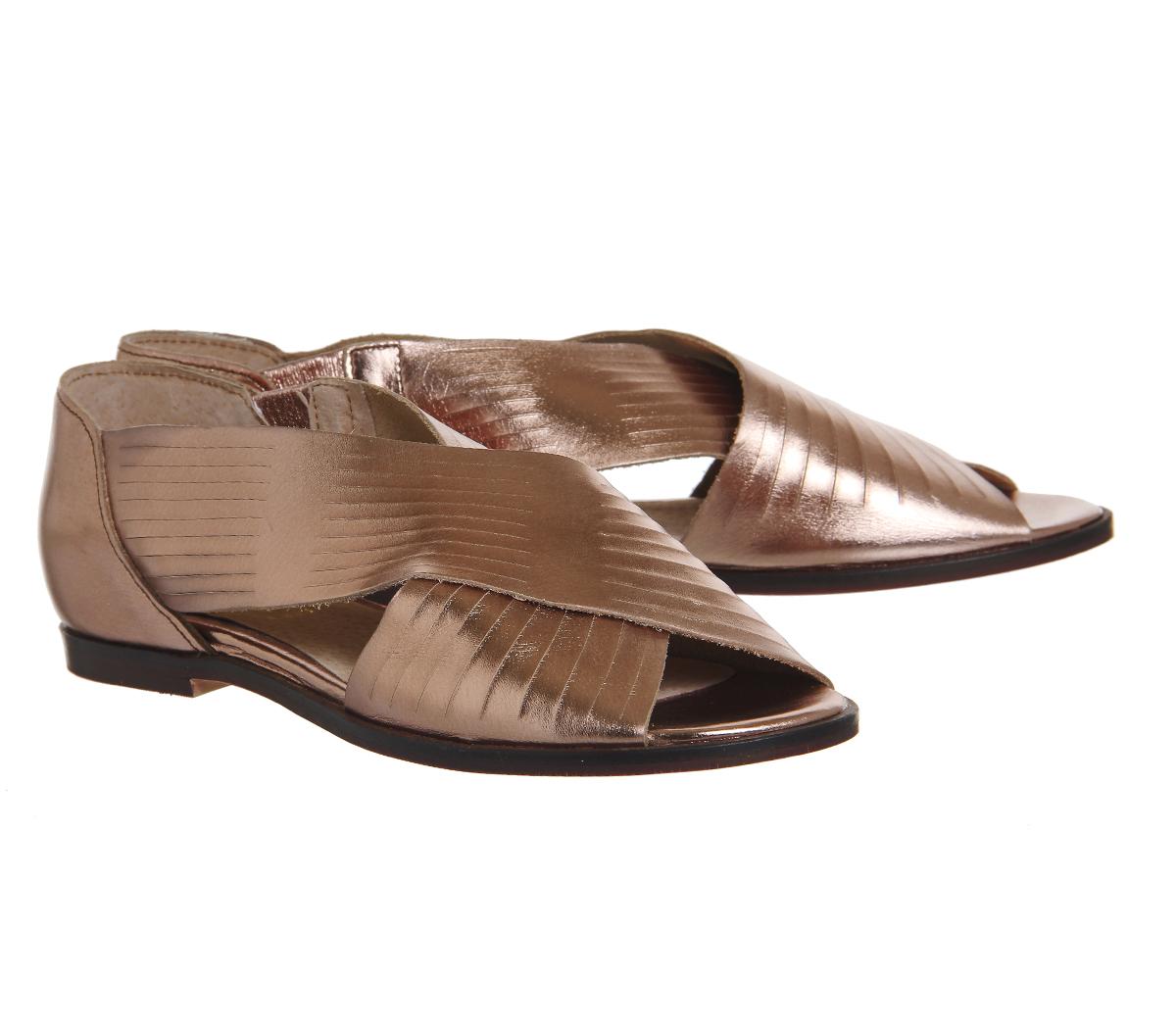 OFFICE Deadline Peep Toe Flats Copper Metallic Leather - Flat Shoes for ...