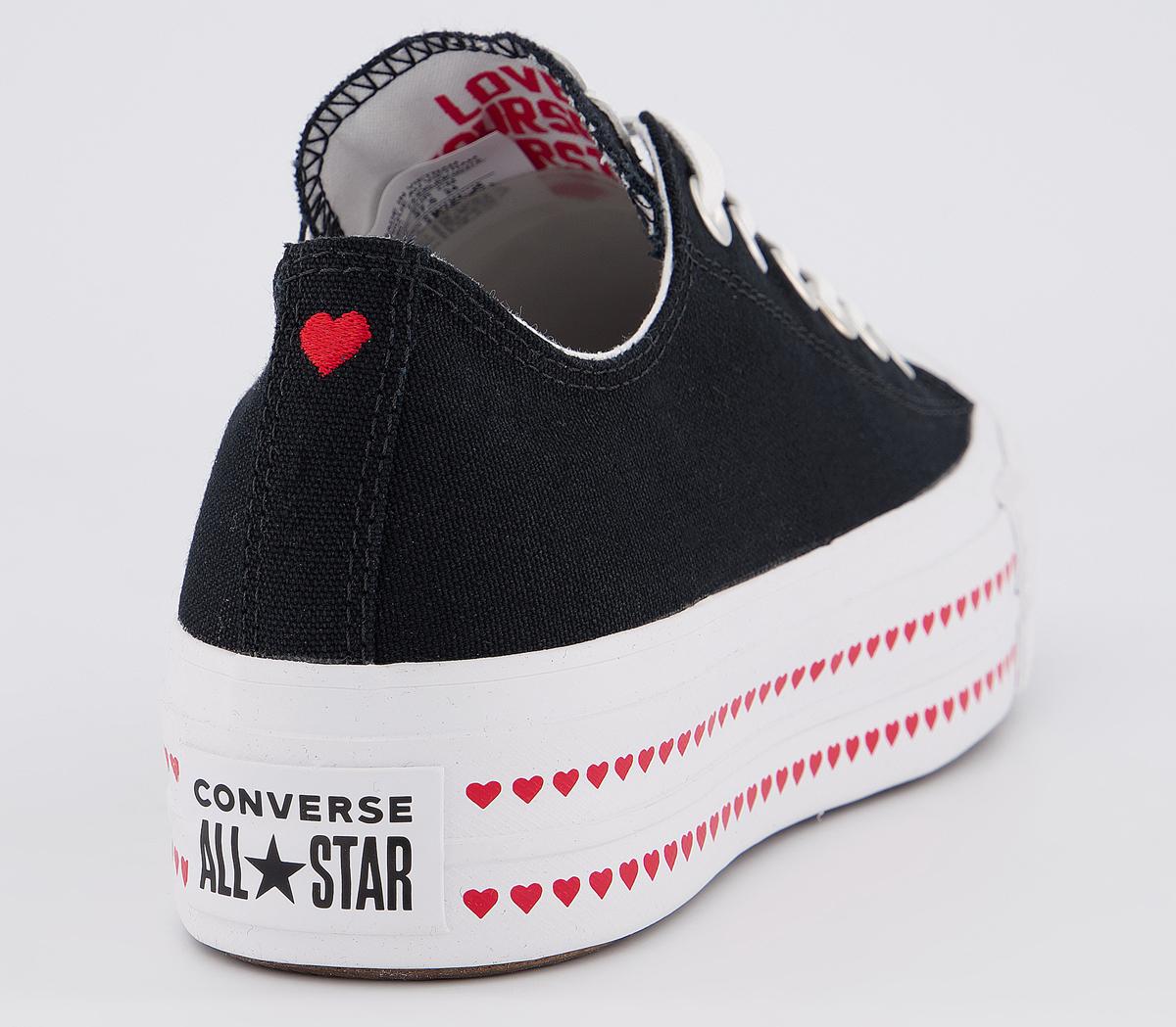 Converse All Star Low Platform Black University Red White Heart - Women ...