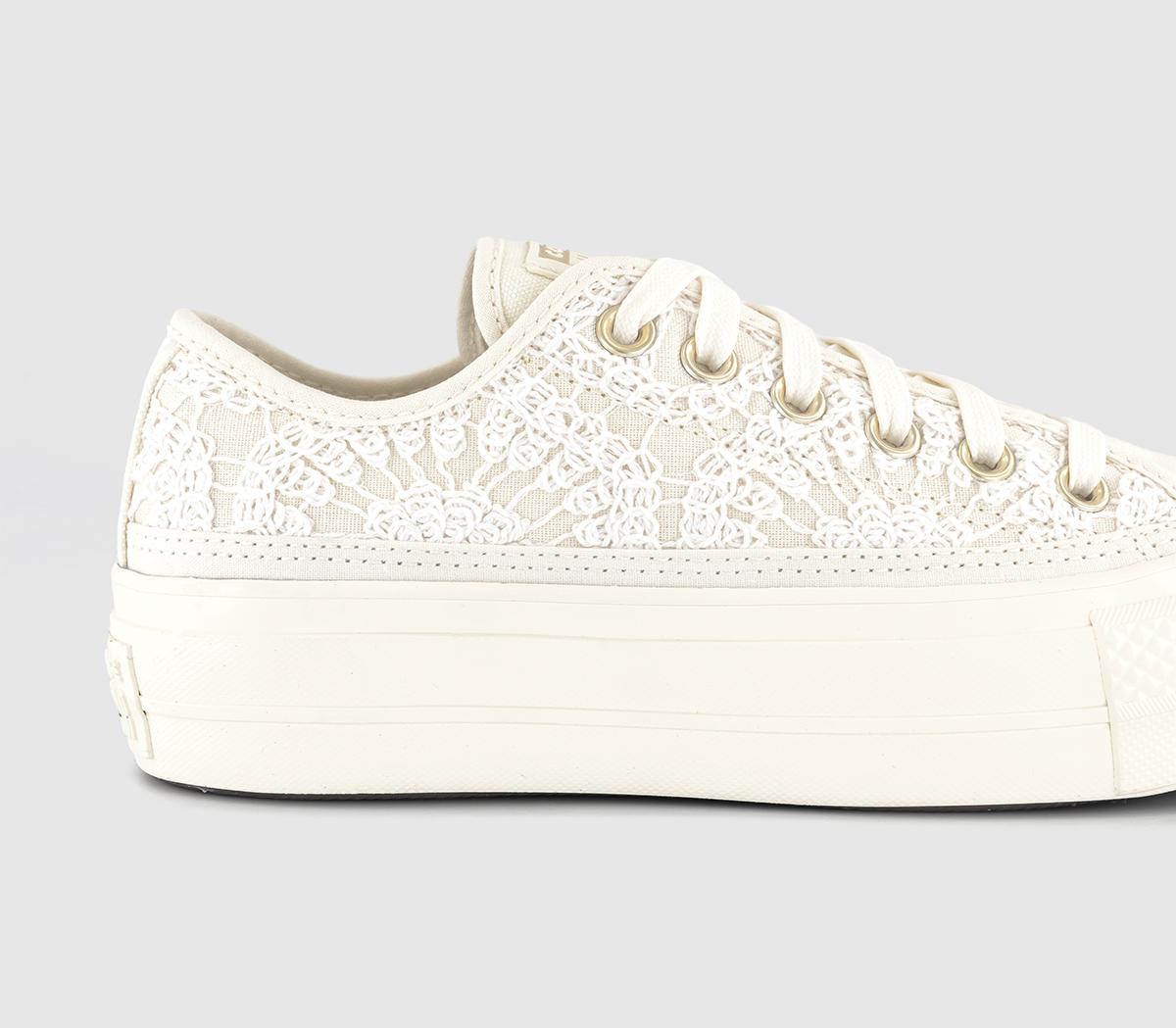 Converse All Star Low Platform Trainers White Egret Egret Crochet ...