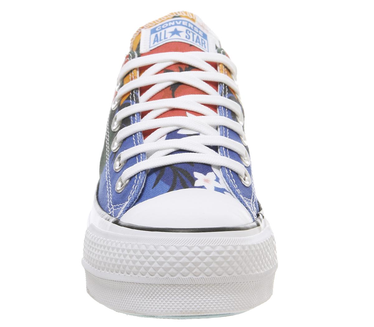 Converse All Star Low Platform Trainers Totally Blue Floral White ...