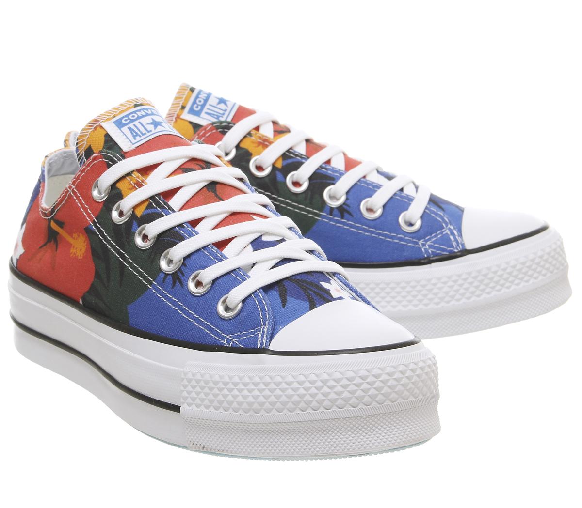 Converse All Star Low Platform Trainers Totally Blue Floral White ...