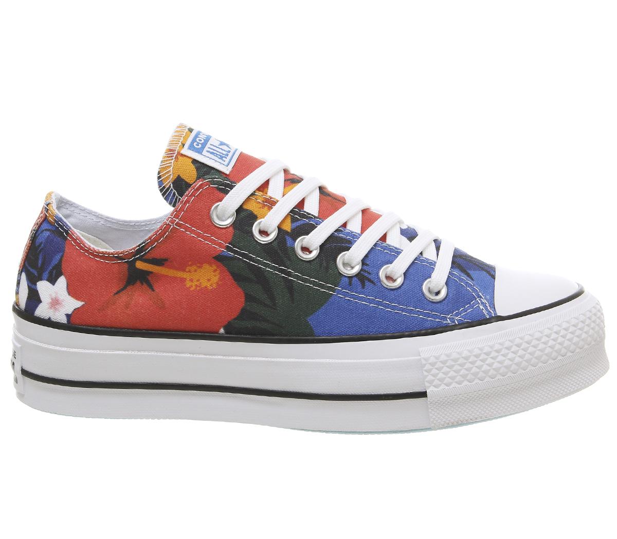 Converse All Star Low Platform Trainers Totally Blue Floral White ...
