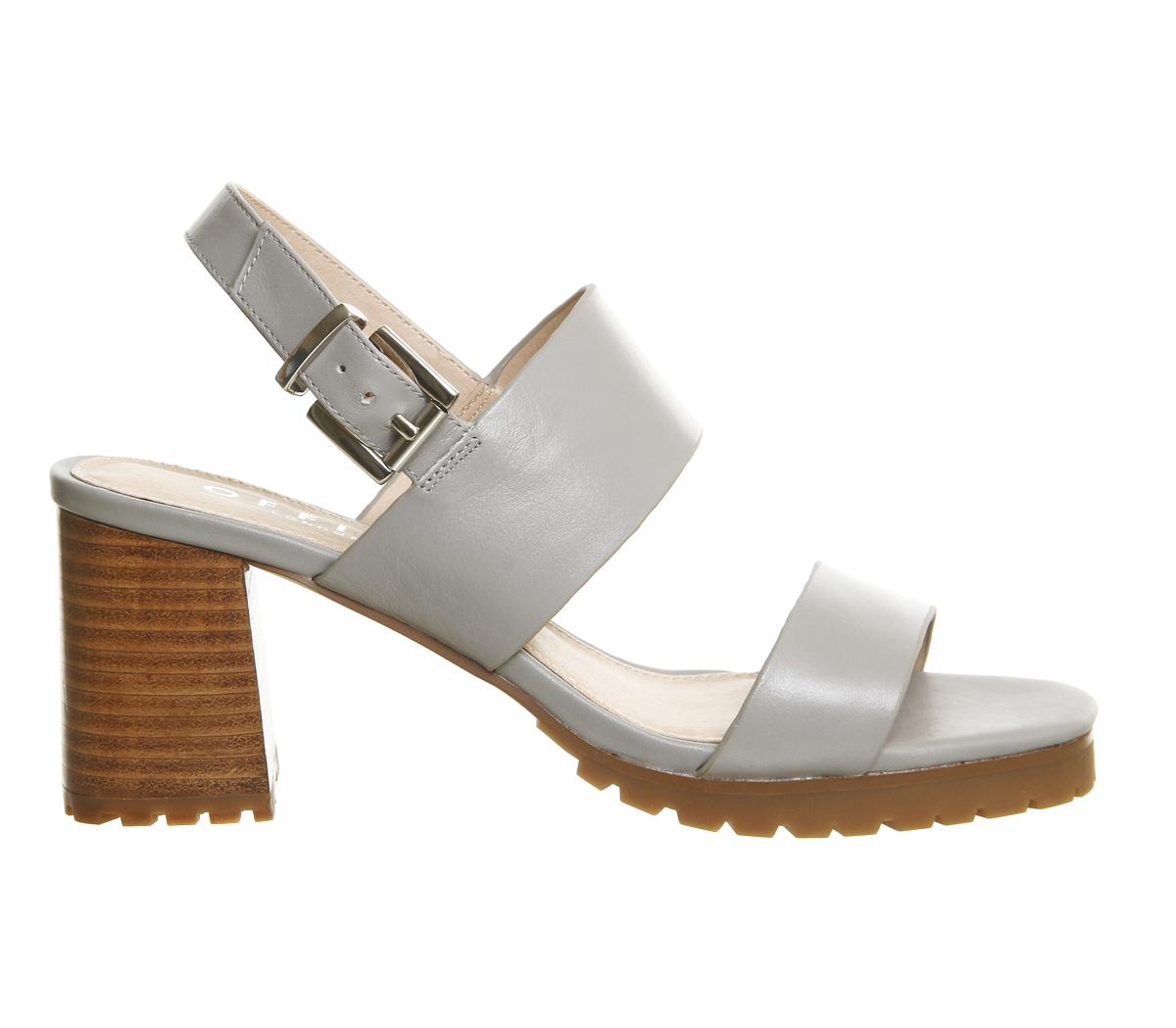 OFFICE Fun Time Sandals Grey Leather - Mid Heels