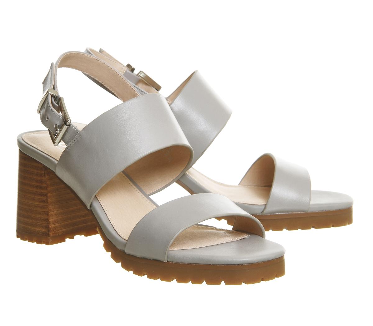 OFFICE Fun Time Sandals Grey Leather - Mid Heels