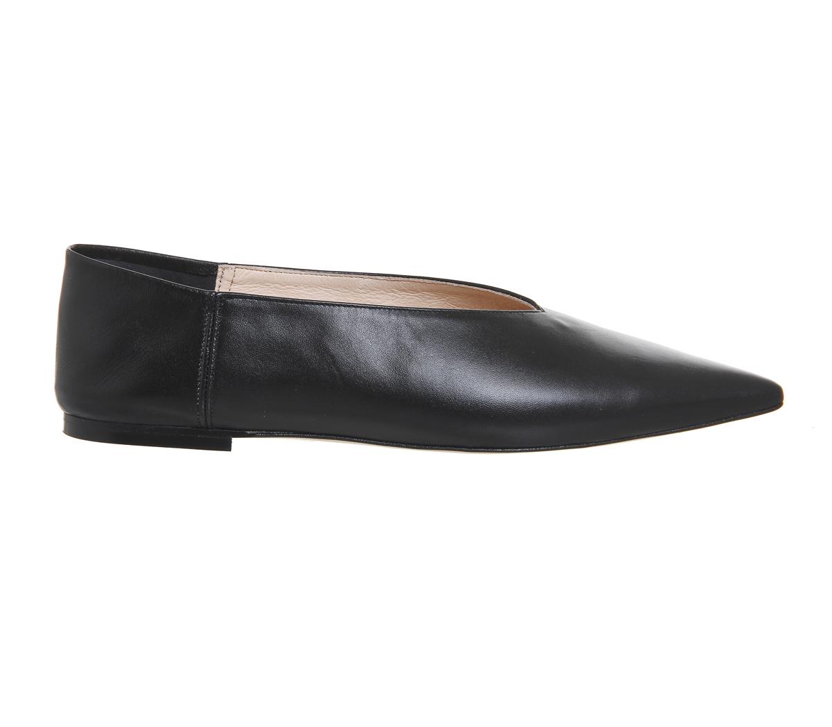 OFFICE Papaya Pointed Flats Black Leather - Flat Shoes for Women