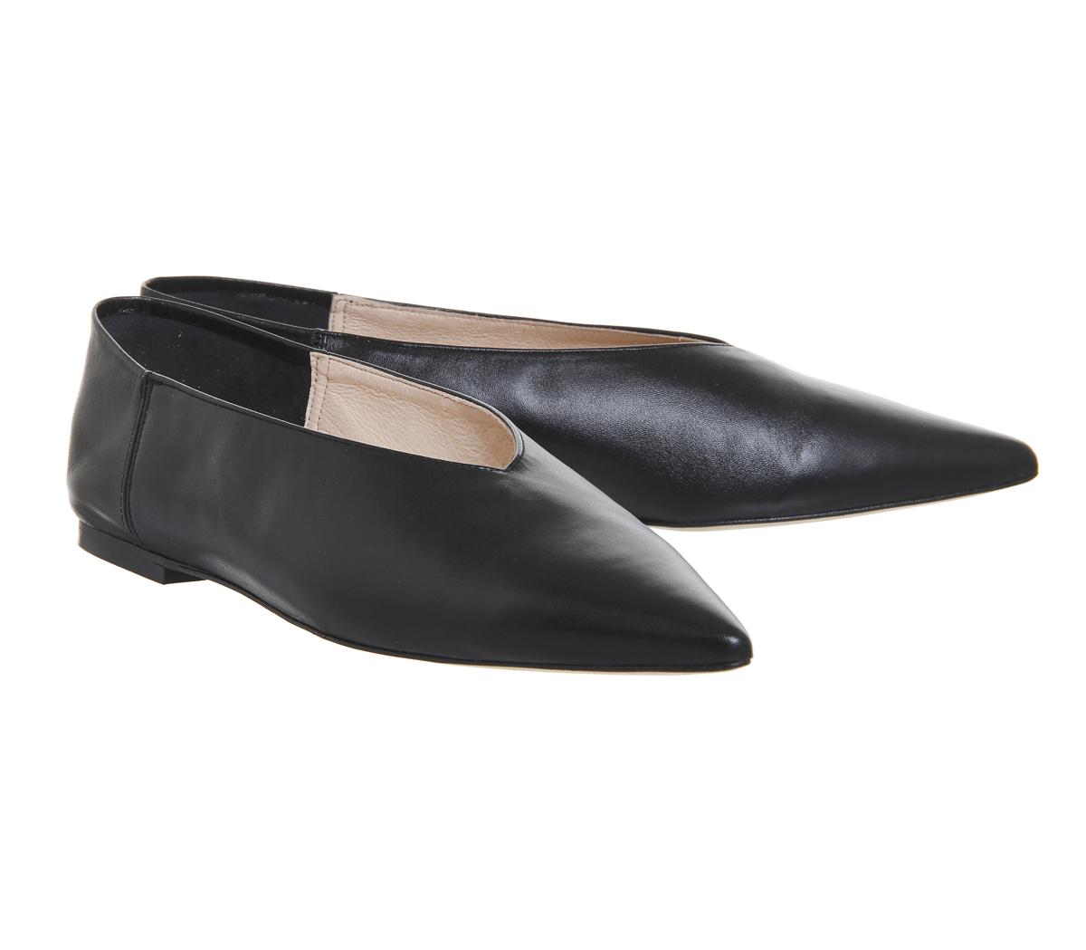 OFFICE Papaya Pointed Flats Black Leather - Flat Shoes for Women