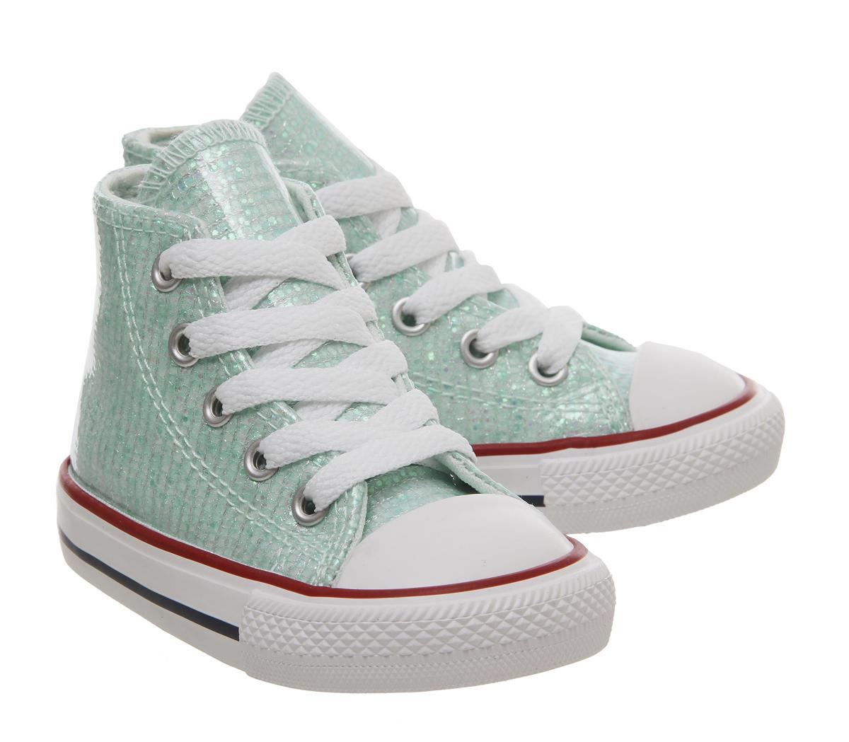 Converse Small Star Hi Canvas Trainers Teal Tint Glitter White - Unisex