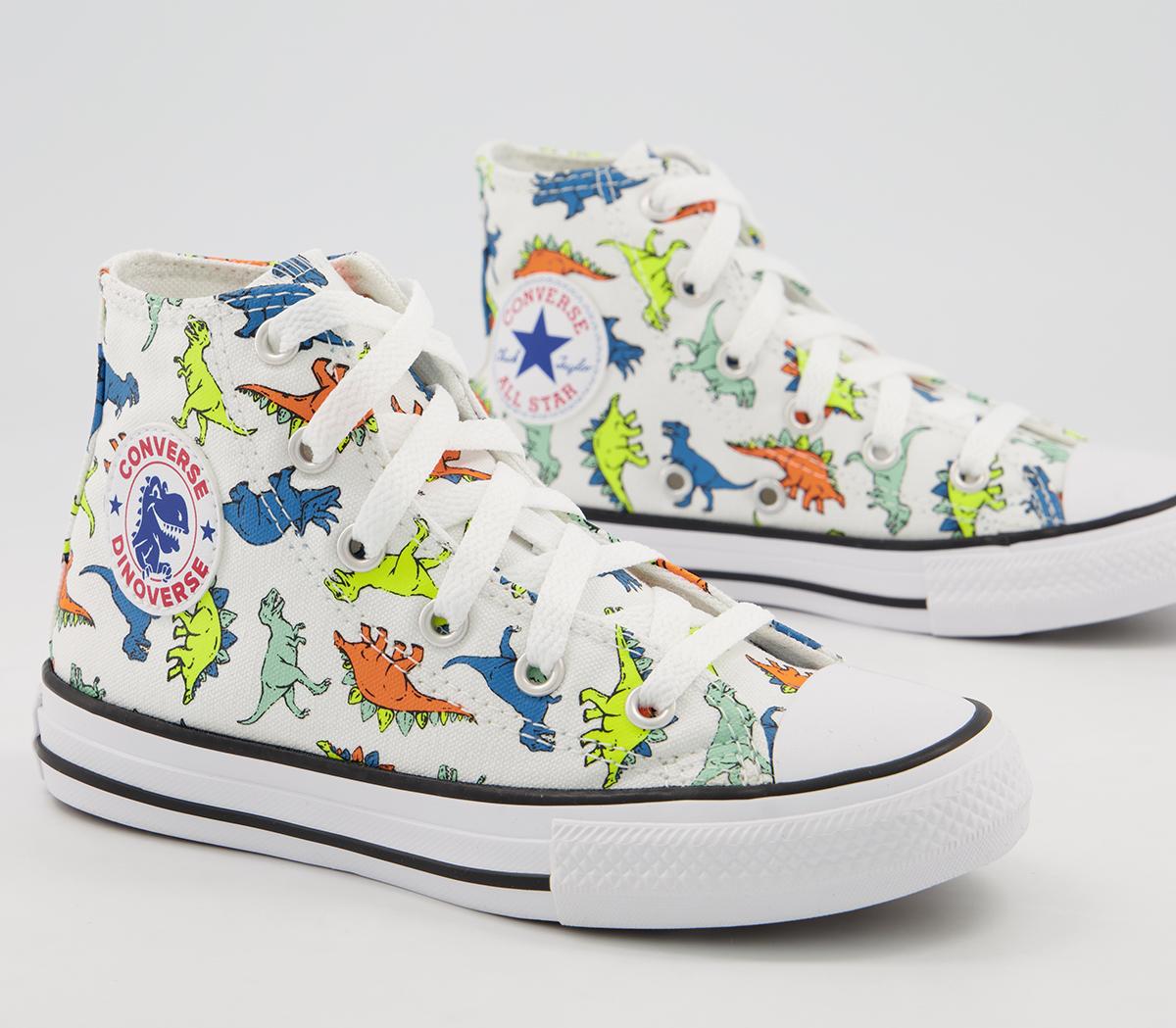 Converse All Star Hi Mid Trainers White Enamel Red Cape Blue Dinosaur ...