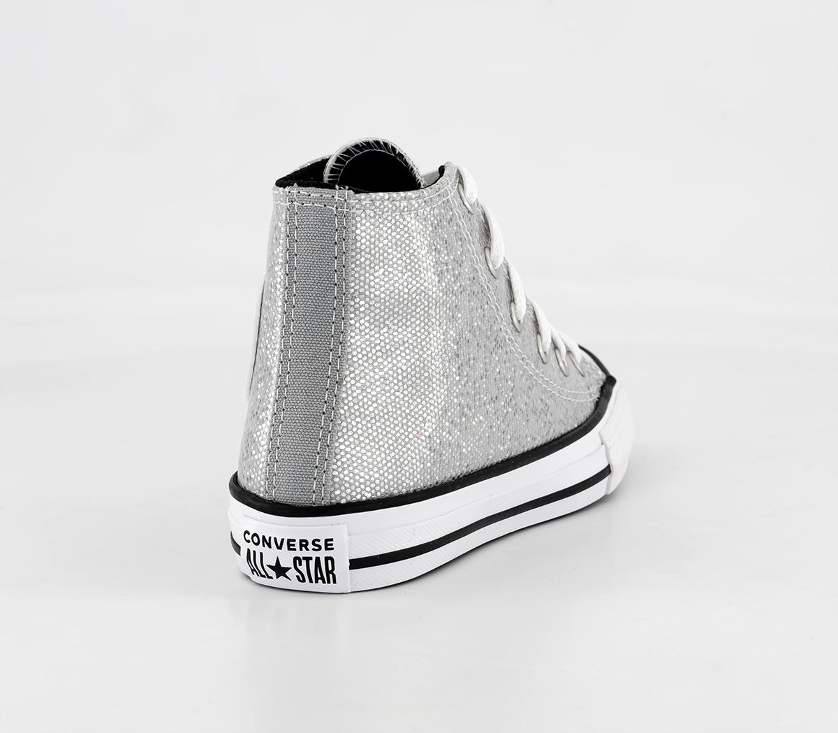 Converse All Star Hi Mid Sizes Trainers Silver Ash Stone Black Glitter ...